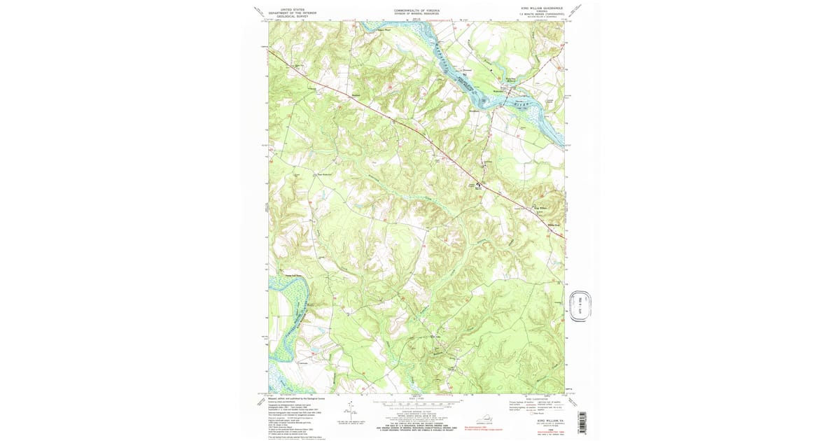 1968 Map of King William, VA — High-Res, 1986 Print #2 | Pastmaps