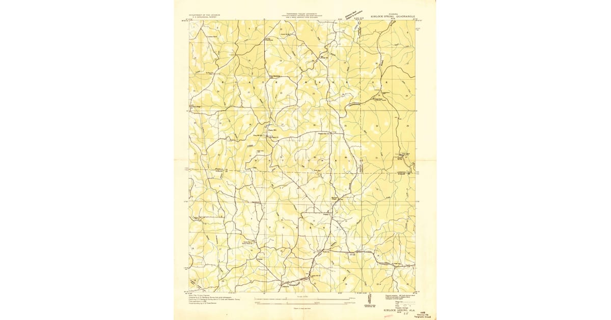 1936 Map of Kinlock Spring, Winston County, AL — High-Res | Pastmaps