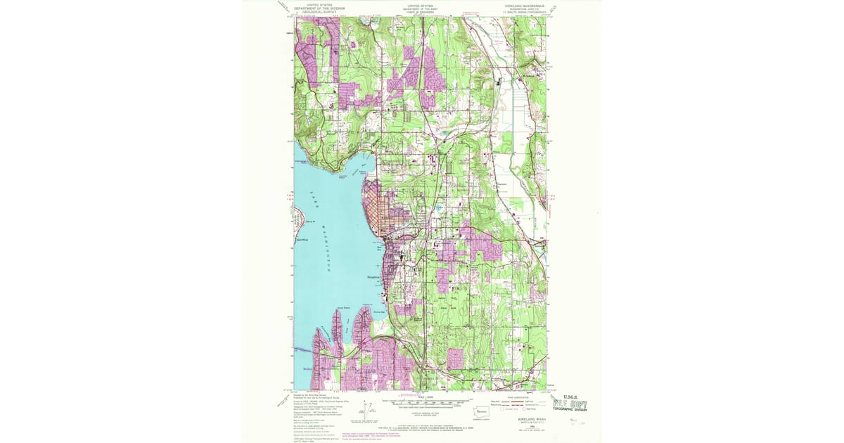 1950 Map of Kirkland, WA — High-Res, 1969 Print | Pastmaps