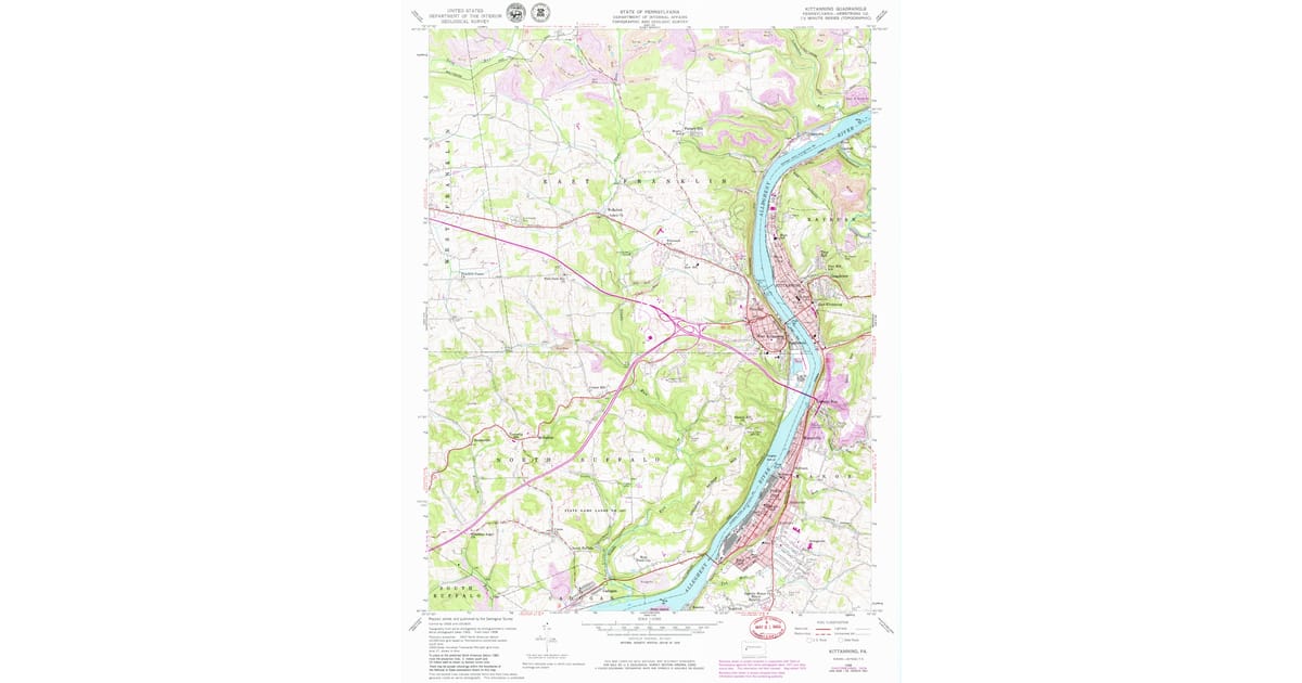 1958 Map of Kittanning, PA — High-Res, 1979 Print | Pastmaps