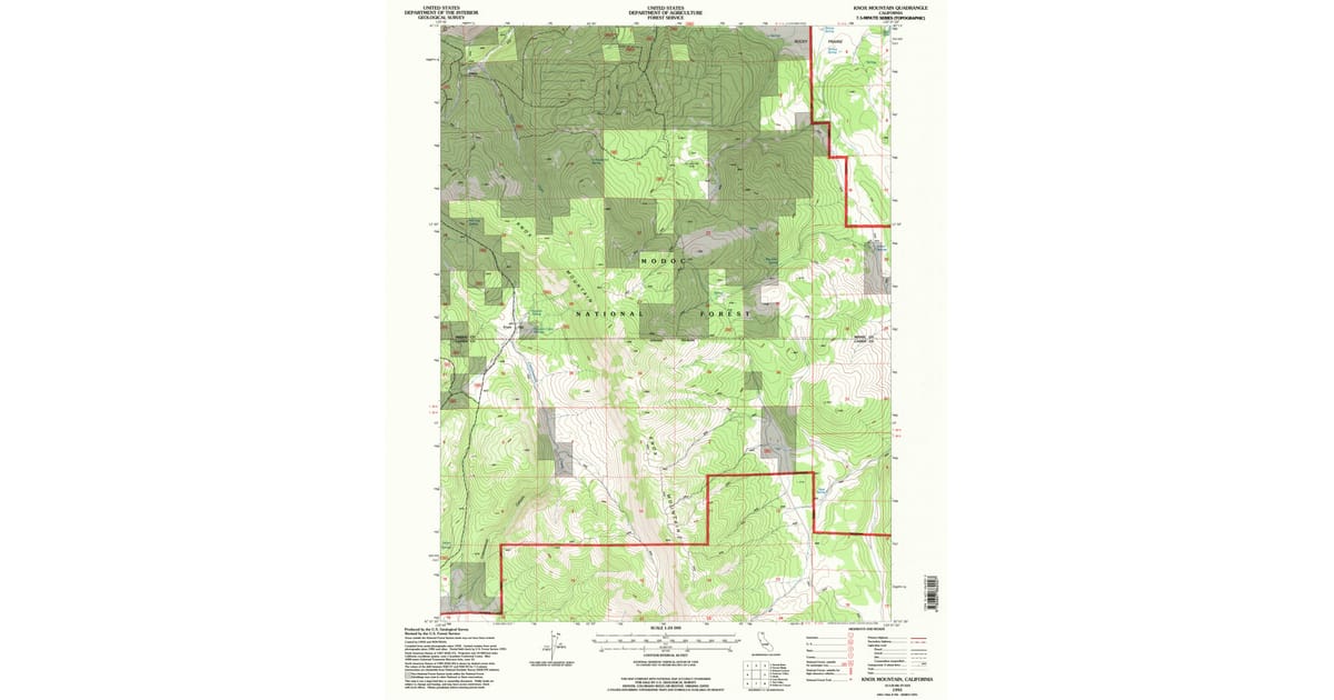 1993 Map of Knox Mountain, Modoc County, CA — High-Res | Pastmaps