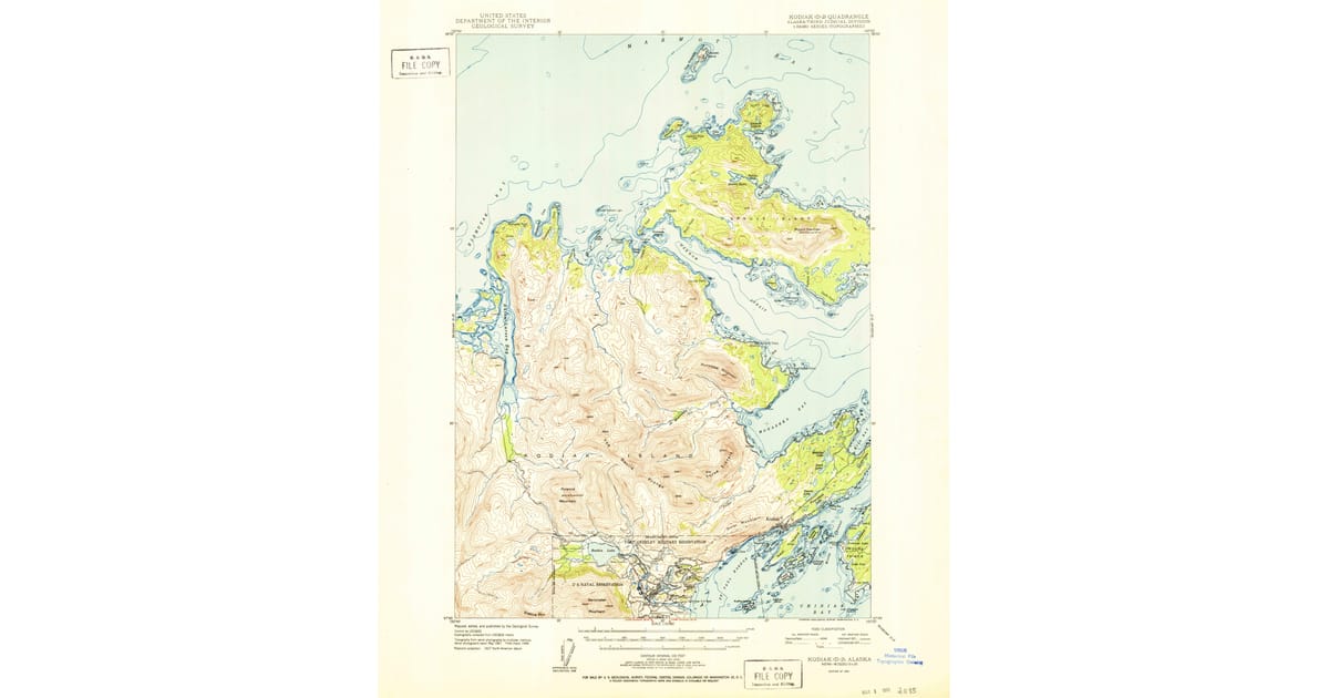 1951 Map of Kodiak D-2, Kodiak Island Borough, AK — High-Res | Pastmaps