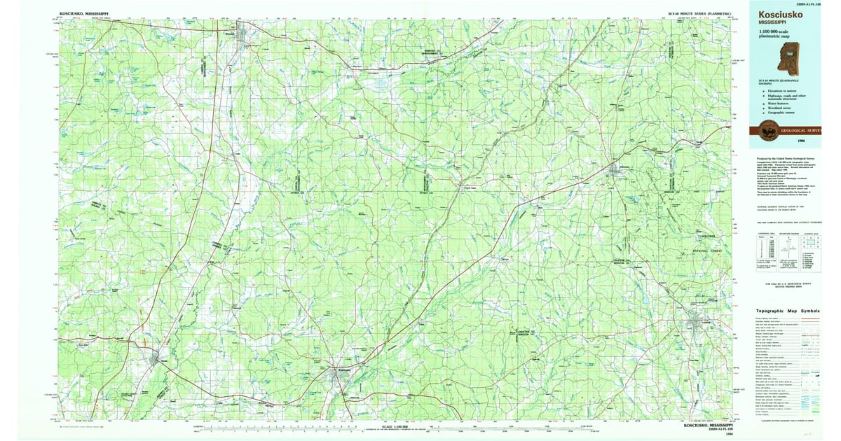 1980s Maps of Ethel, MS | Pastmaps