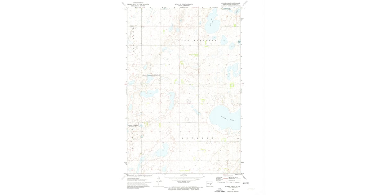 1972 Map of Kunkel Lake, Kidder County, ND — High-Res | Pastmaps