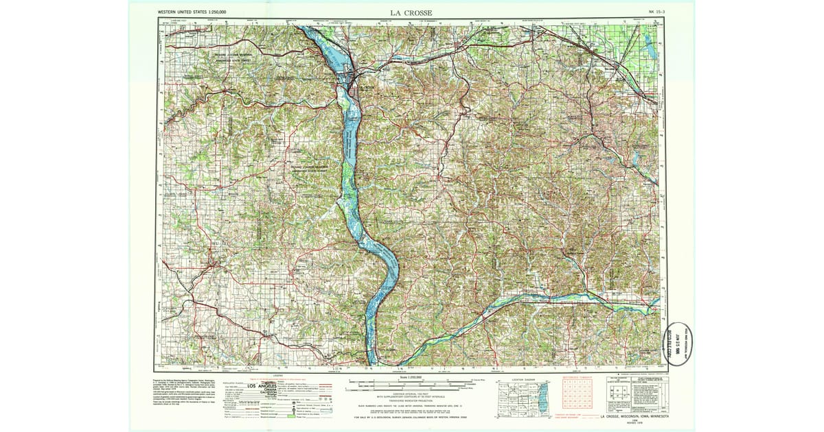 1958 Map of La Crosse, WI — High-Res, 1986 Print | Pastmaps