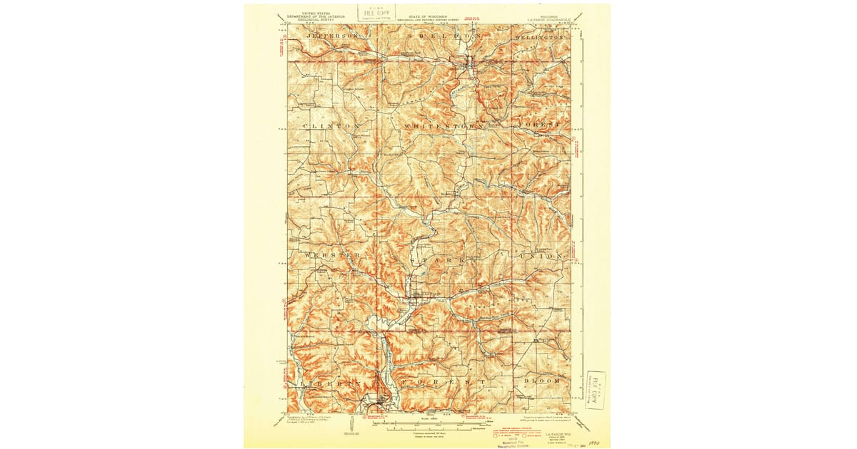 1926 Map of La Farge, WI — High-Res, 1944 Print | Pastmaps