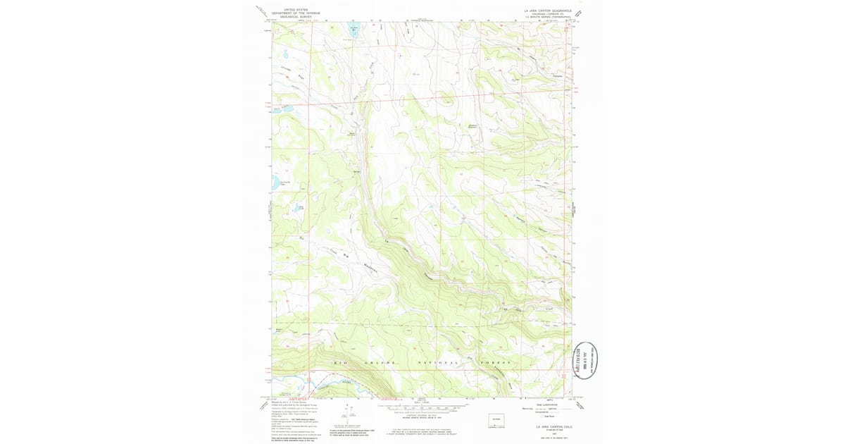1967 Map of La Jara Canyon, Conejos County, CO — High-Res, 1986 Print ...