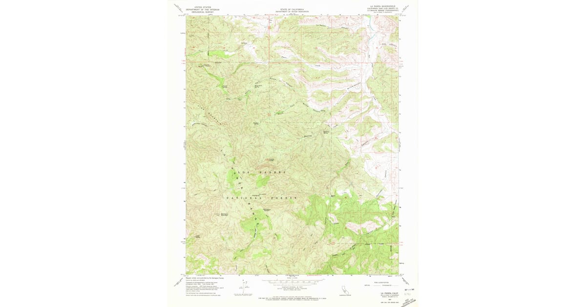 1967 Map of La Panza, San Luis Obispo County, CA — High-Res, 1972 Print ...