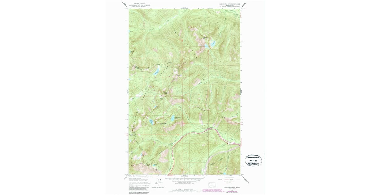 1965 Map of Labyrinth Mtn, Chelan County, WA — High-Res, 1987 Print ...