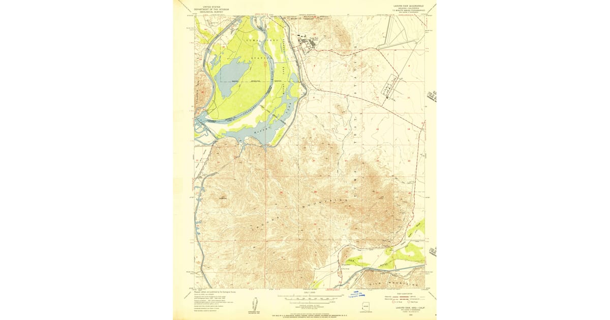 1955 Map of Laguna Dam, Yuma County, AZ — High-Res | Pastmaps
