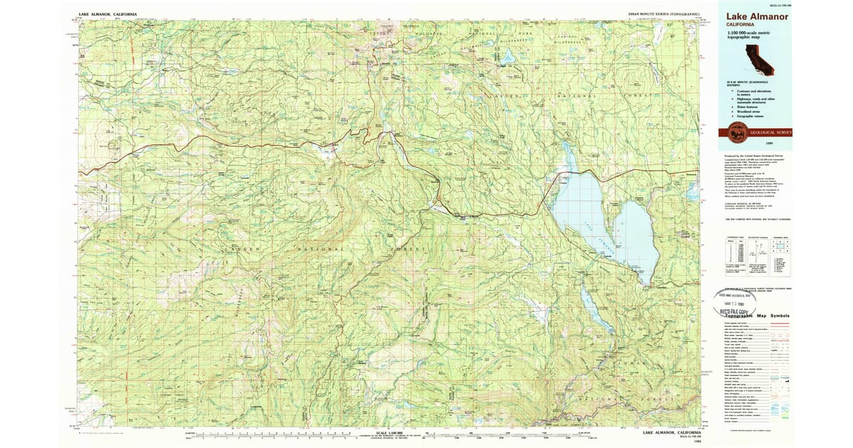 1989 Map of Lake Almanor, Tehama County, CA — High-Res | Pastmaps