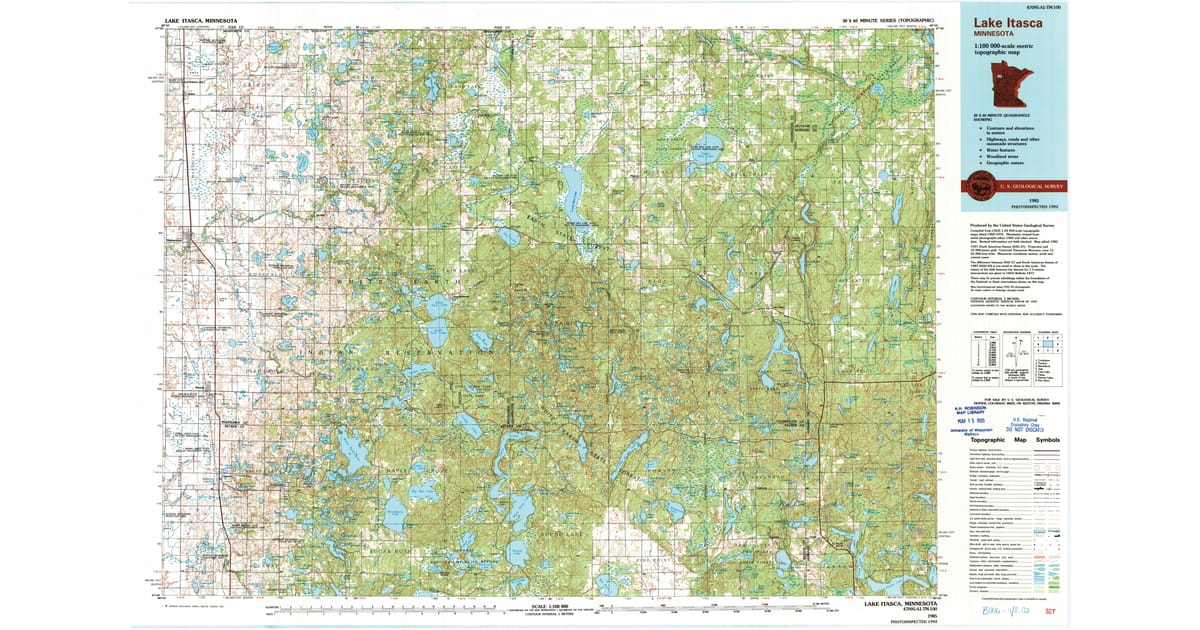 1985 Map of Lake Itasca, Mahnomen County, MN — High-Res, 1994 Print ...