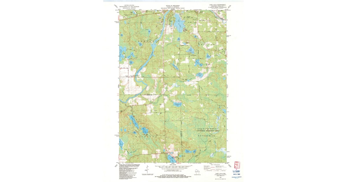 1982 Map of Lake Julia, Oneida County, WI — High-Res | Pastmaps