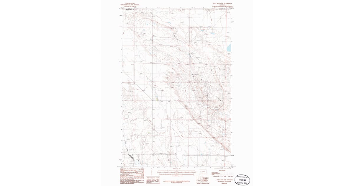 1986 Map of Lake Mason NW, Musselshell County, MT — High-Res | Pastmaps