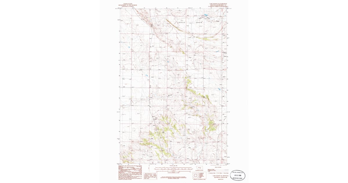 1986 Map of Lake Mason SE, Musselshell County, MT — High-Res | Pastmaps