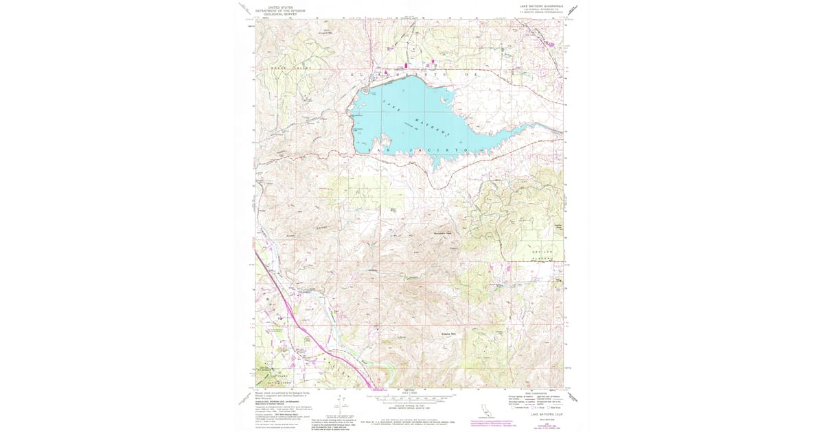 1967 Map of Lake Mathews, CA — High-Res, 1984 Print | Pastmaps
