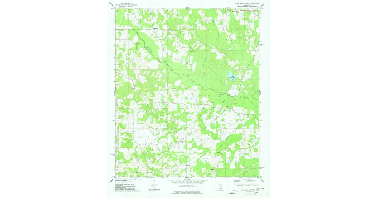 1974 Map of Lake Mike Connor, Jefferson Davis County, MS — High-Res ...