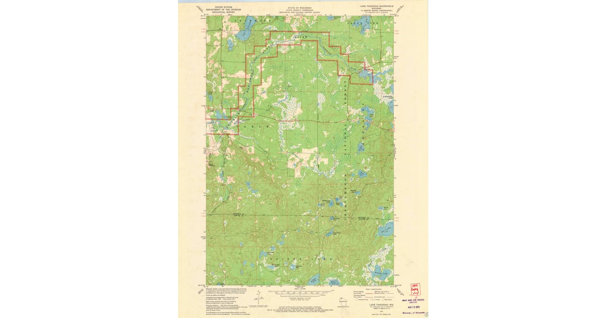 1971 Map of Lake Tahkodah, Bayfield County, WI — High-Res | Pastmaps