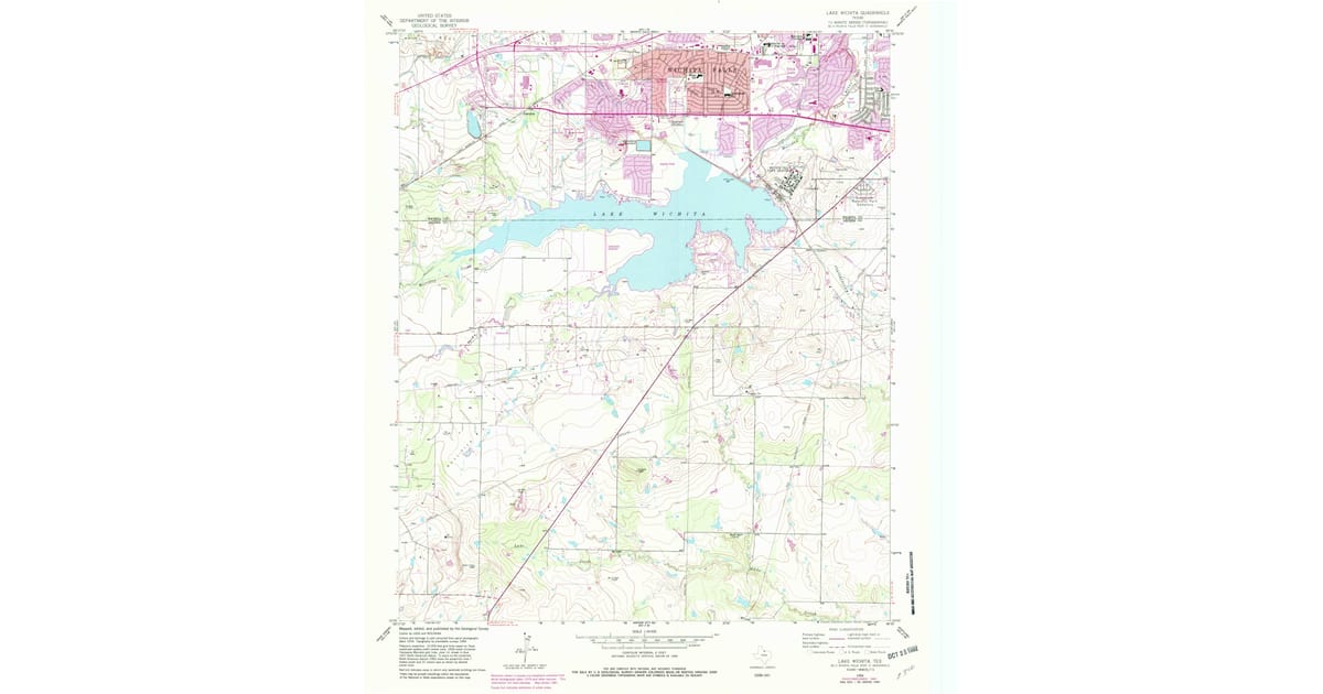 1956 Map of Lake Wichita, Archer County, TX — High-Res, 1982 Print ...