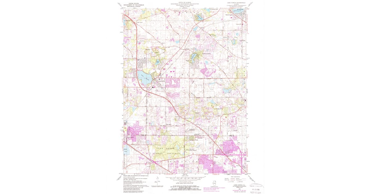 1960 Map of Lake Zurich, IL — High-Res, 1989 Print | Pastmaps