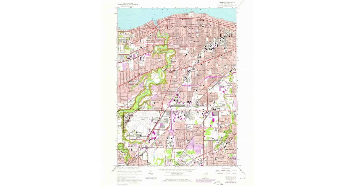 1963 Map of Lakewood, OH — High-Res, 1971 Print | Pastmaps