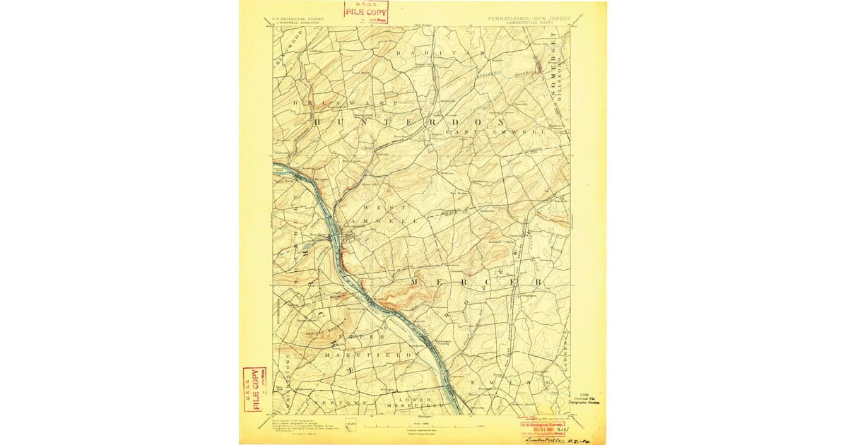 1894 Map of Lambertville, NJ — High-Res, 1901 Print | Pastmaps