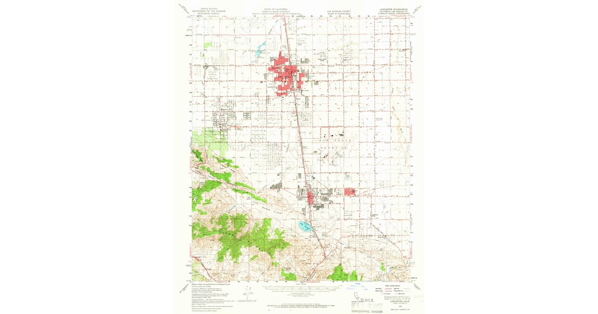 1958 Map of Lancaster, CA — High-Res, 1966 Print | Pastmaps