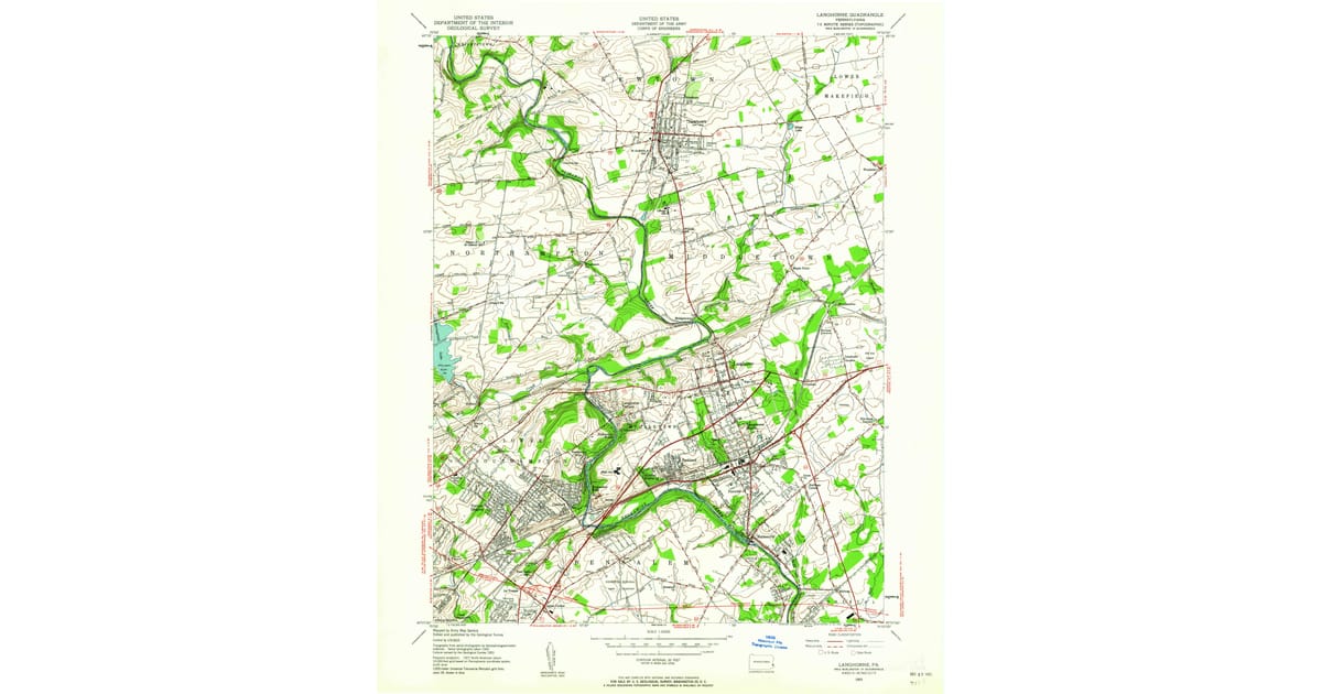 1953 Map of Langhorne, PA — High-Res, 1962 Print | Pastmaps