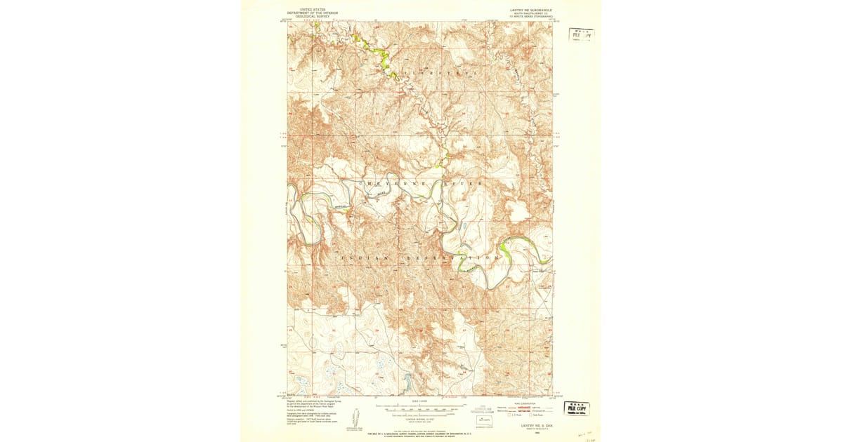 1952 Map of Lantry NE, Dewey County, SD — High-Res | Pastmaps