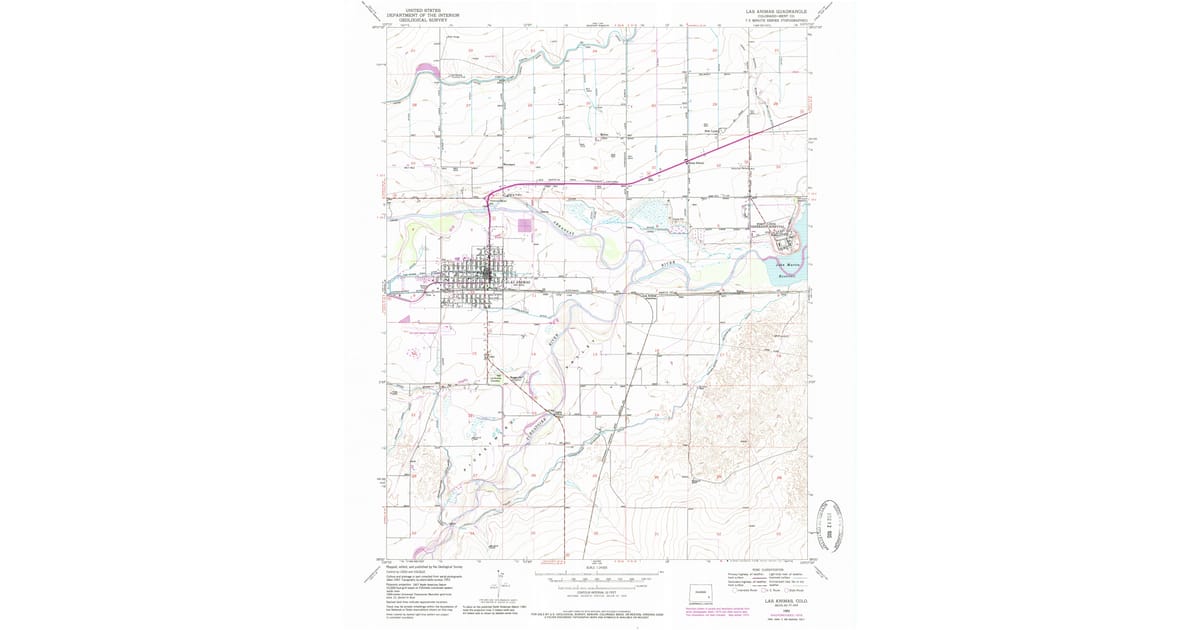 1953 Map of Las Animas, CO — High-Res, 1985 Print | Pastmaps