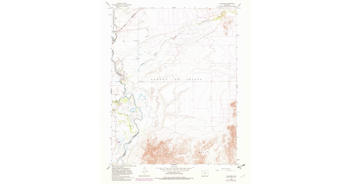 1965 Map of Lasauses, Costilla County, CO — High-Res, 1982 Print | Pastmaps