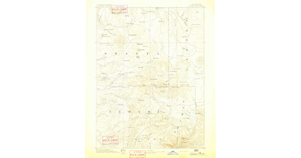1892 Map of Lassen Peak, Shasta County, CA — High-Res | Pastmaps