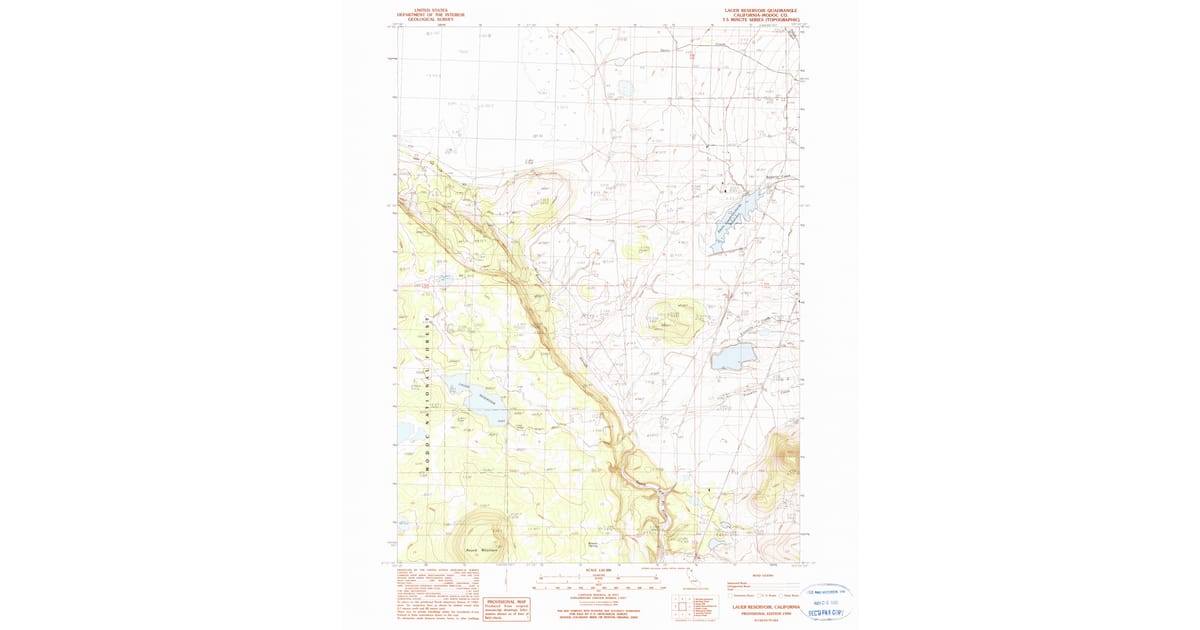 1990 Map of Lauer Reservoir, Modoc County, CA — High-Res | Pastmaps