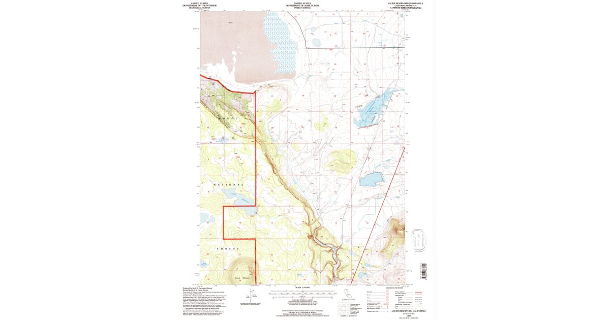 1993 Map of Lauer Reservoir, Modoc County, CA — High-Res | Pastmaps