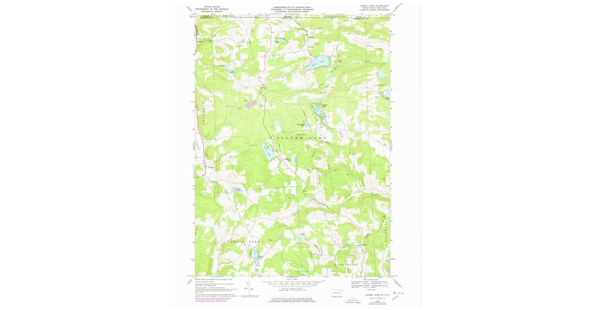 1968 Map of Laurel Lake, Susquehanna County, PA — High-Res, 1978 Print ...