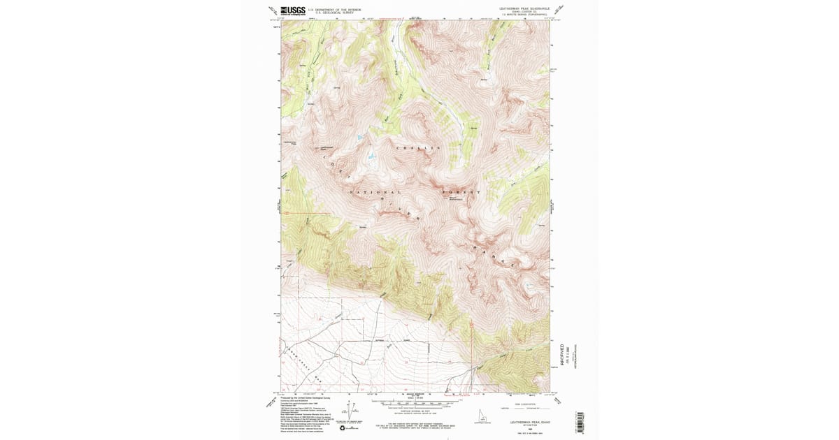 1962 Map of Leatherman Peak, Custer County, ID — High-Res | Pastmaps