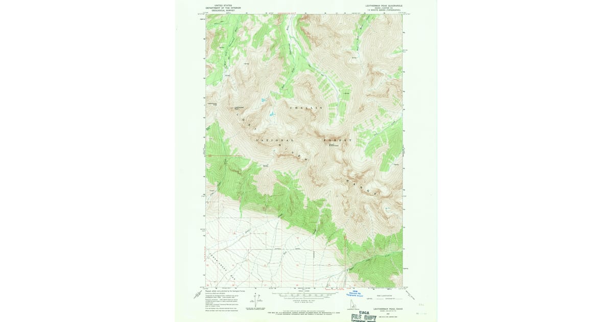 1967 Map of Leatherman Peak, Custer County, ID — High-Res | Pastmaps