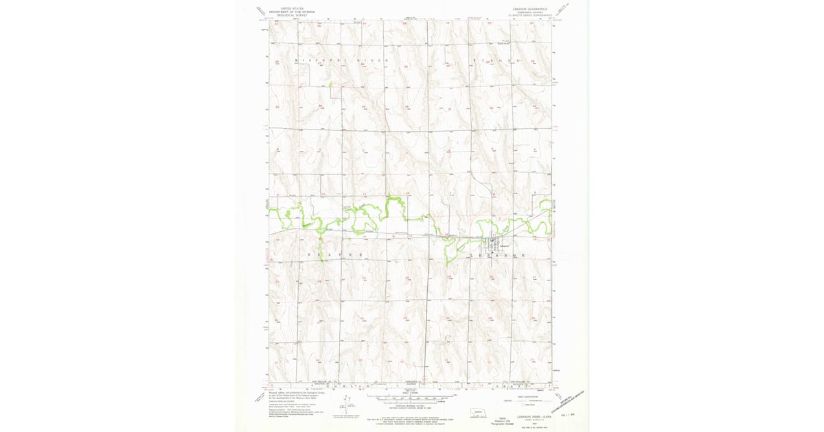 1957 Map of Lebanon, NE — High-Res, 1976 Print | Pastmaps