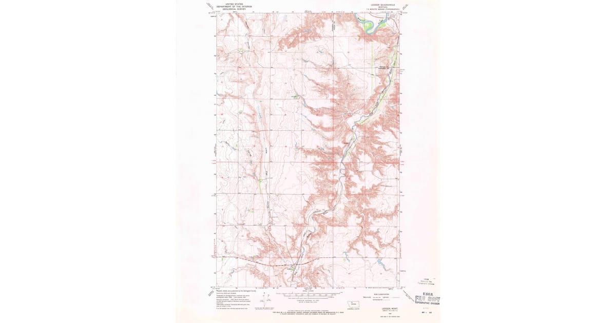 1967 Map of Ledger, Pondera County, MT — High-Res | Pastmaps
