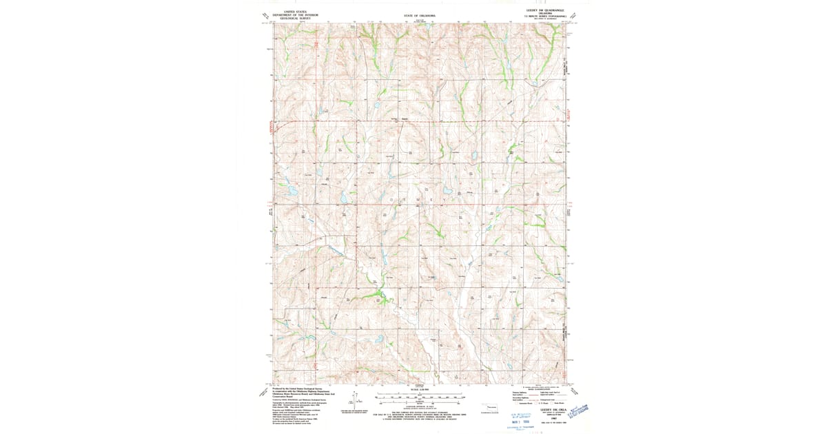 1987 Map of Leedey SW, Roger Mills County, OK — High-Res | Pastmaps