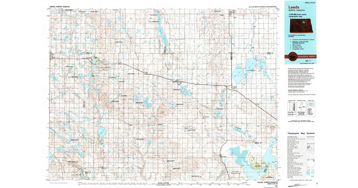 1985 Map of Leeds, ND — High-Res | Pastmaps