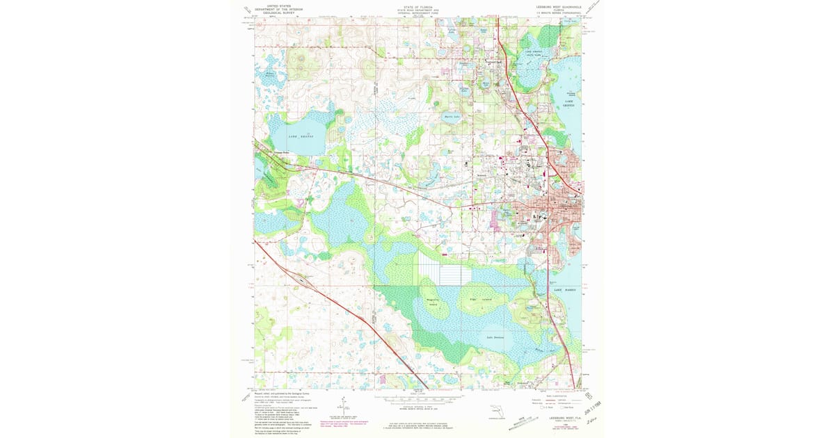 1966 Map of Leesburg West, Lake County, FL — High-Res, 1981 Print ...