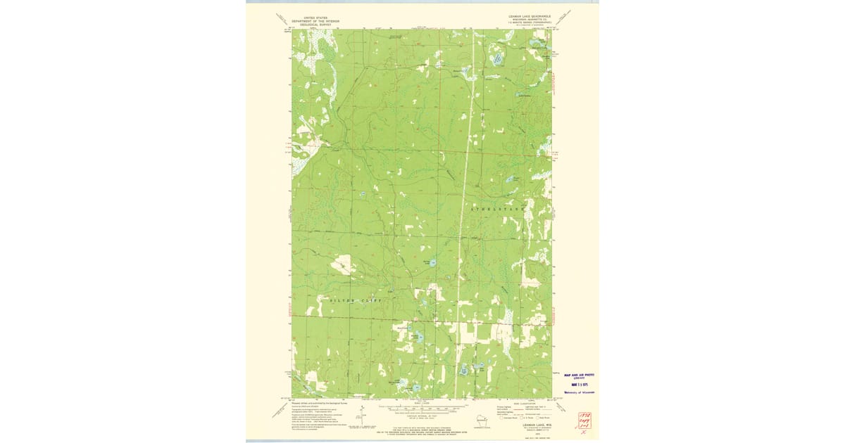 1972 Map of Lehman Lake, Marinette County, WI — High-Res | Pastmaps