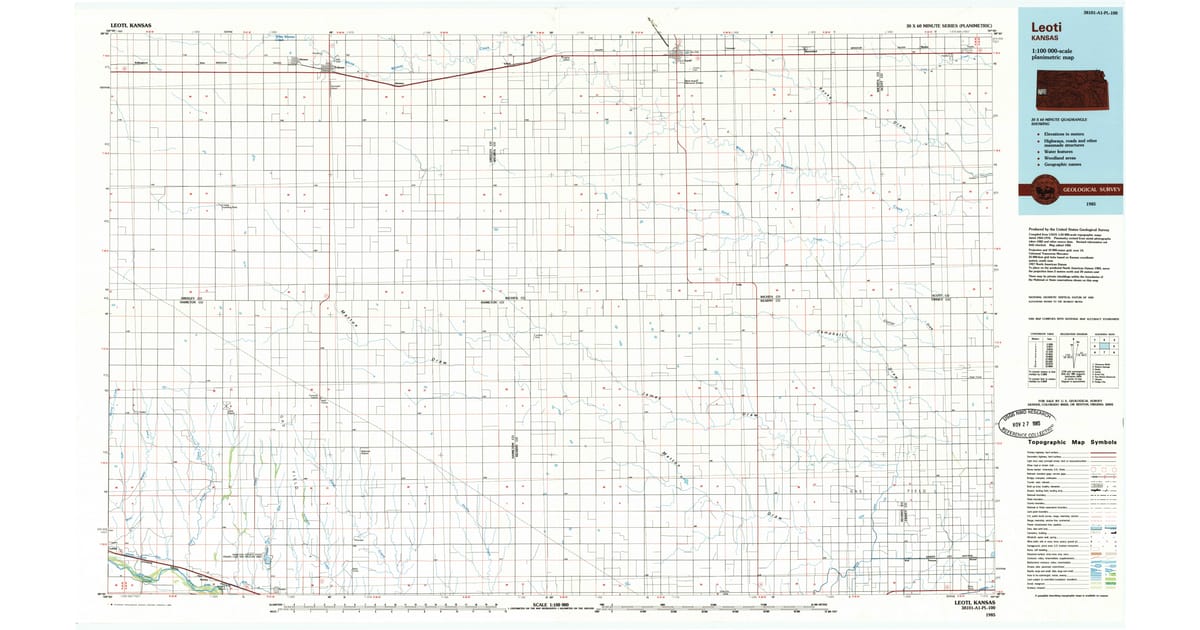 1985 Map of Leoti, KS — High-Res | Pastmaps