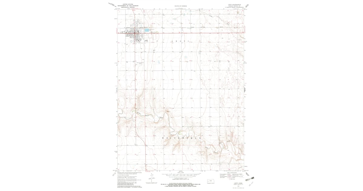 1970 Map of Leoti, KS — High-Res, 1982 Print | Pastmaps