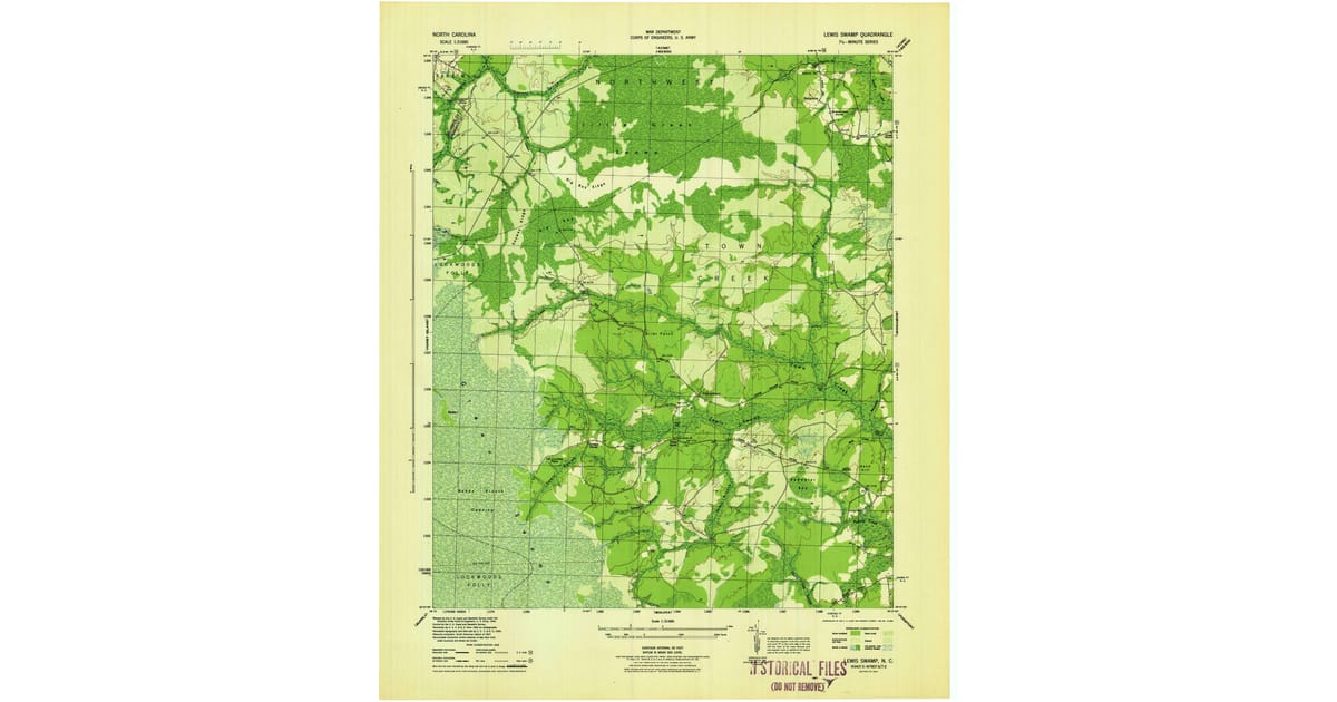 1944 Map of Lewis Swamp, Brunswick County, NC — High-Res | Pastmaps