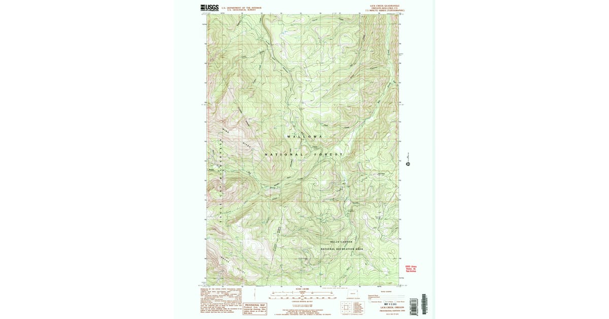 1990 Map of Lick Creek, Wallowa County, OR — High-Res | Pastmaps