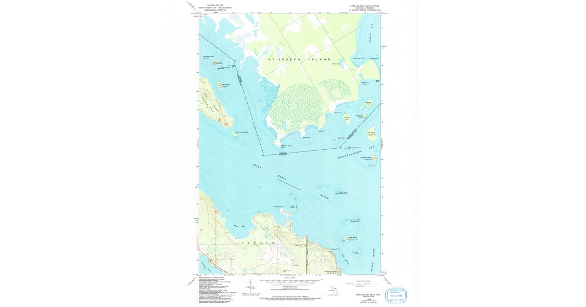 1964 Map of Lime Island, Chippewa County, MI — High-Res, 1994 Print ...