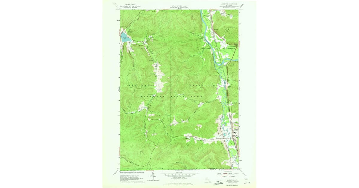 1961 Map of Limestone, NY — High-Res, 1972 Print | Pastmaps