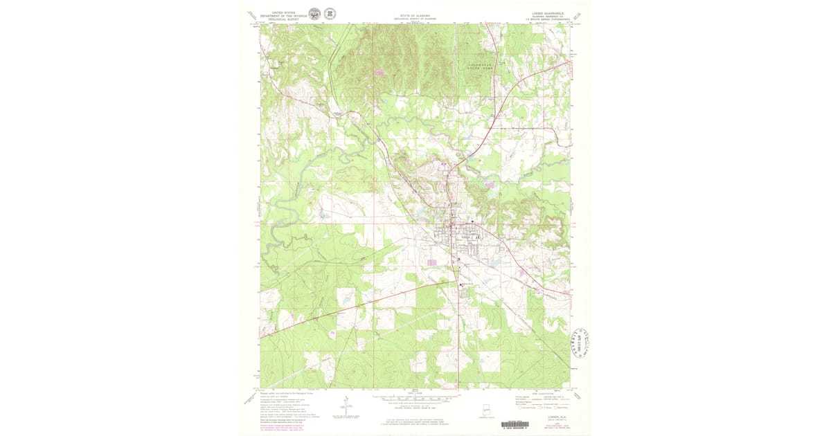 1970 Map of Linden, AL — High-Res, 1979 Print | Pastmaps